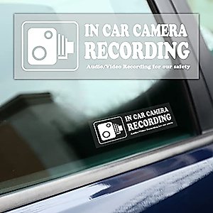 4 Pcs Camera Audio Video Recording Window Cars Stickers, in Car Camera Recording Sticker for Rideshare, Van, Truck, Taxi, Maxi Cab, Bus, Coach Drivers, White 2 x 6 inch, Adhesive Window Sticker Decal