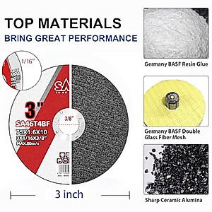 SALI 50 Pack Cut Off Wheels Cutting Wheels 3" x 1/16" x 3/8" Professional Cutting Stainless Steel for 3 in Angle Grinders and Die Grinders- Cutting Disc Aggressive Cutting Operating Up to 25000 RPM