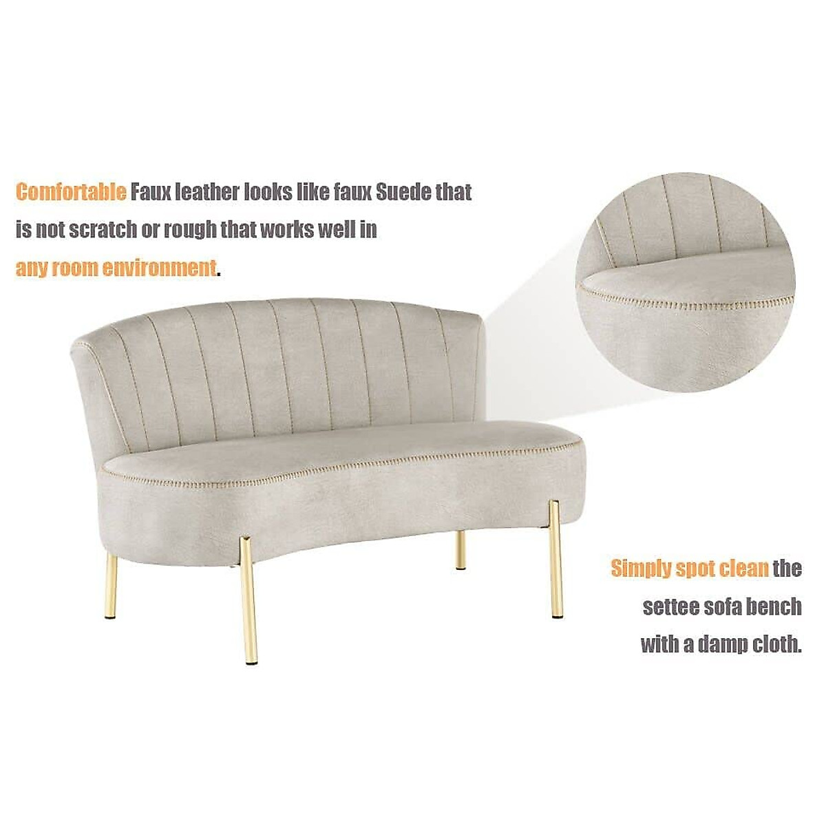 annjoe Loveseat Settee Upholstered Sofa Couch Banquette Bench Ottoman with Backrest and Golden Metal Legs for Dining Room Living Room Bedroom Funiture