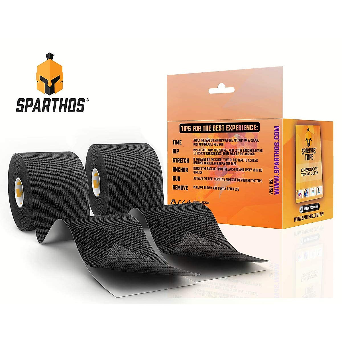 Sparthos Kinesiology Tape [Midnight Black - Pack of 2] + Sparthos Ice Packs for Injuries [Size Medium + Cover]