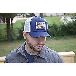 Urban Ridge Reagan Bush ’84 Adult Trucker Hat Snapback, Navy Blue with Embroidered Patch