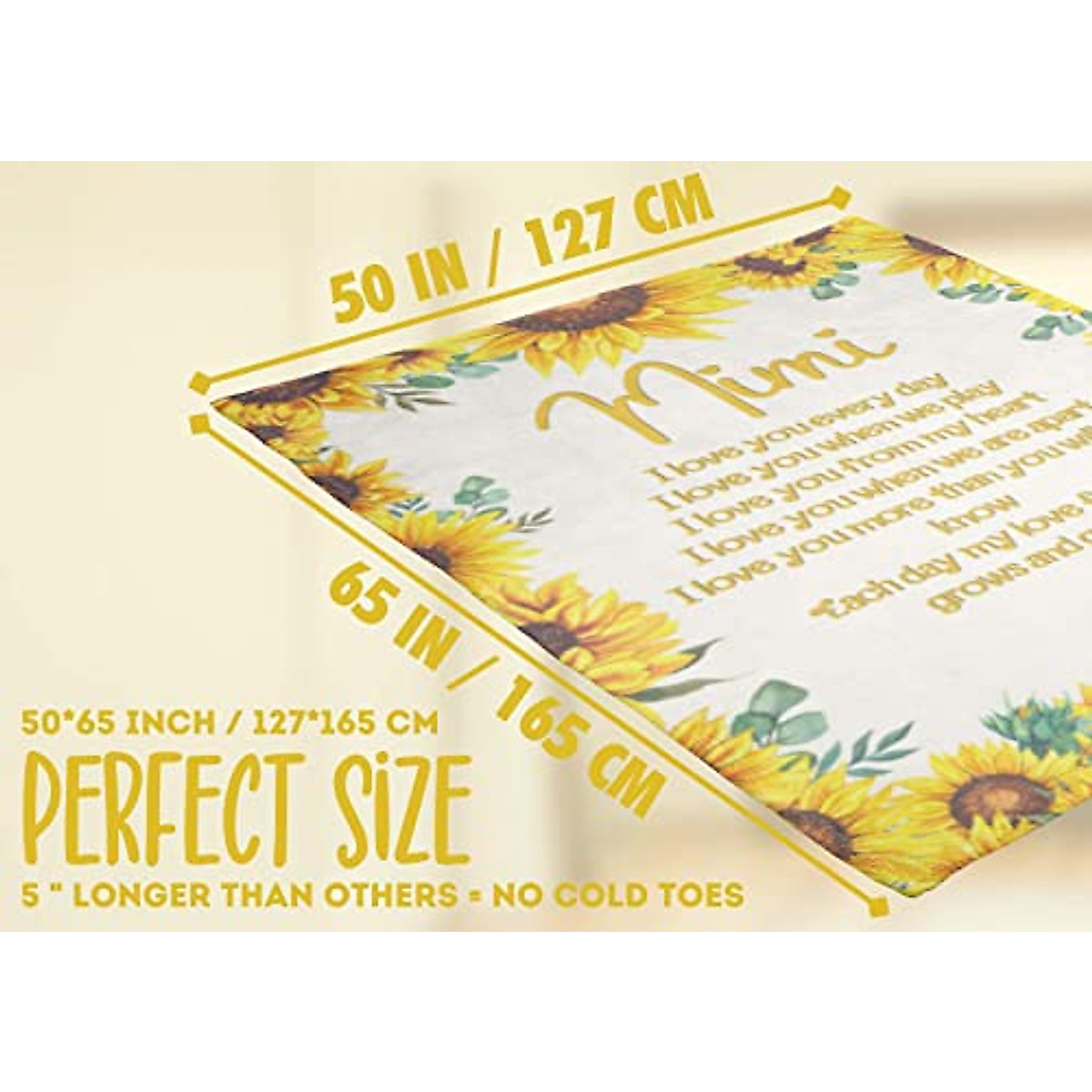 InnoBeta Mimi Sunflower Throw Blanket - Mimi Gifts for Grandma - Flannel Blankets Gift for Mimi on Mother's Day, Christmas, Birthday, or Thanksgiving - 50" x 65"