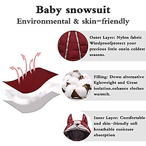 Fairy Baby Infant Baby Snowsuit Toddler One Piece Romper Hooded Jumpsuit Winter Coat Warm Outwear Kids Girls Boy 3T (WineRed)