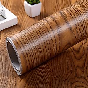 GLOW4U Rustic Dark Walnut Wood Grain Contact Paper Self Adhesive Vinyl Shelf Liner for Kitchen Cabinets Countertop Table Desk Furniture Decor 24 Inches by 16 Feet