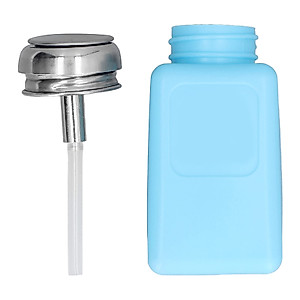 Solvent Dispenser, 200ml Push Down Alcohol Dispenser Pump Bottle ESD Safe Anti Static Square Bottle with Stainless Steel Lid Liquid Pumping Empty Cap for Alcohol Makeup Remover (Blue)