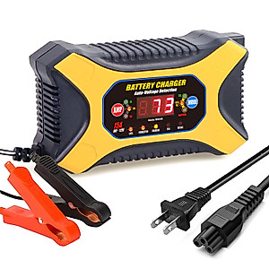 Car Battery Charger 12V/15A Automotive Battery Charger Maintainer Trickle Charger for Car Truck Motorcycle Lawn Mower Boat Marine RV SUV ATV SLA Wet AGM Gel Cell Lead Acid Battery Red