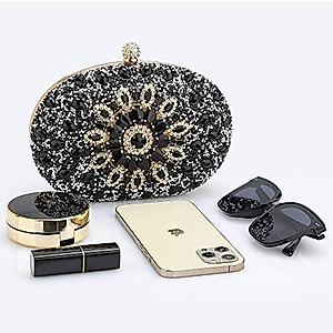Bandkos Women Clutch Purses Evening Bag Sparkly Diamond Handbag Bridal Glitter Crystal Shoulder Crossbody Bag for Wedding Prom Party (Black)
