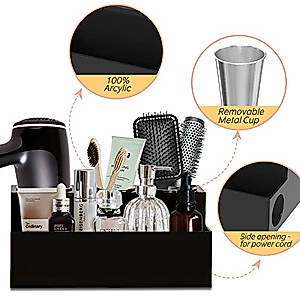 NoceBy Acrylic Hair Dryer Organizer, Black Hair Dryer Hair Styling Tools and Accessories Holder, Bathroom Storage Makeup Vanity Bathroom Organizer Countertop