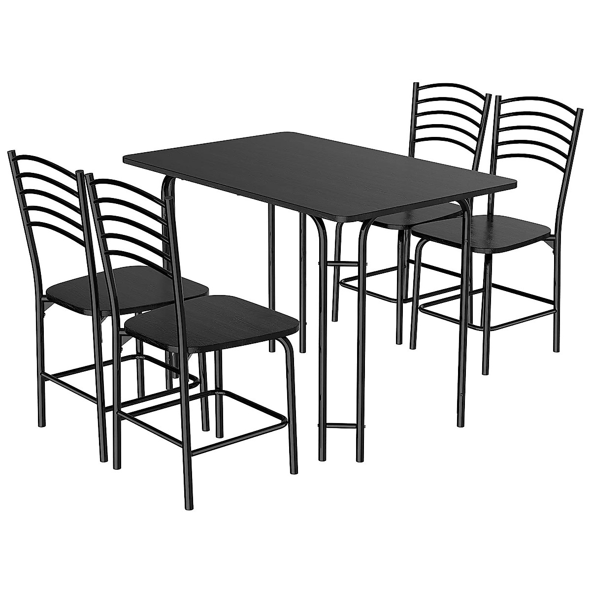Giantex 5 PCS Dining Table Set 4 Person, Modern Kitchen Table and 4 Chairs, Wooden Top and Metal Legs, Home Dining Room Breakfast Furniture Rectangular Table, Black