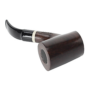 MUXIANG Ebony Tobacco Handmade Pipe Saddle Bent Stems with Imitation Ivory Decorative Ring Smoking Pipe Gift Box and Accessories WGAC0025