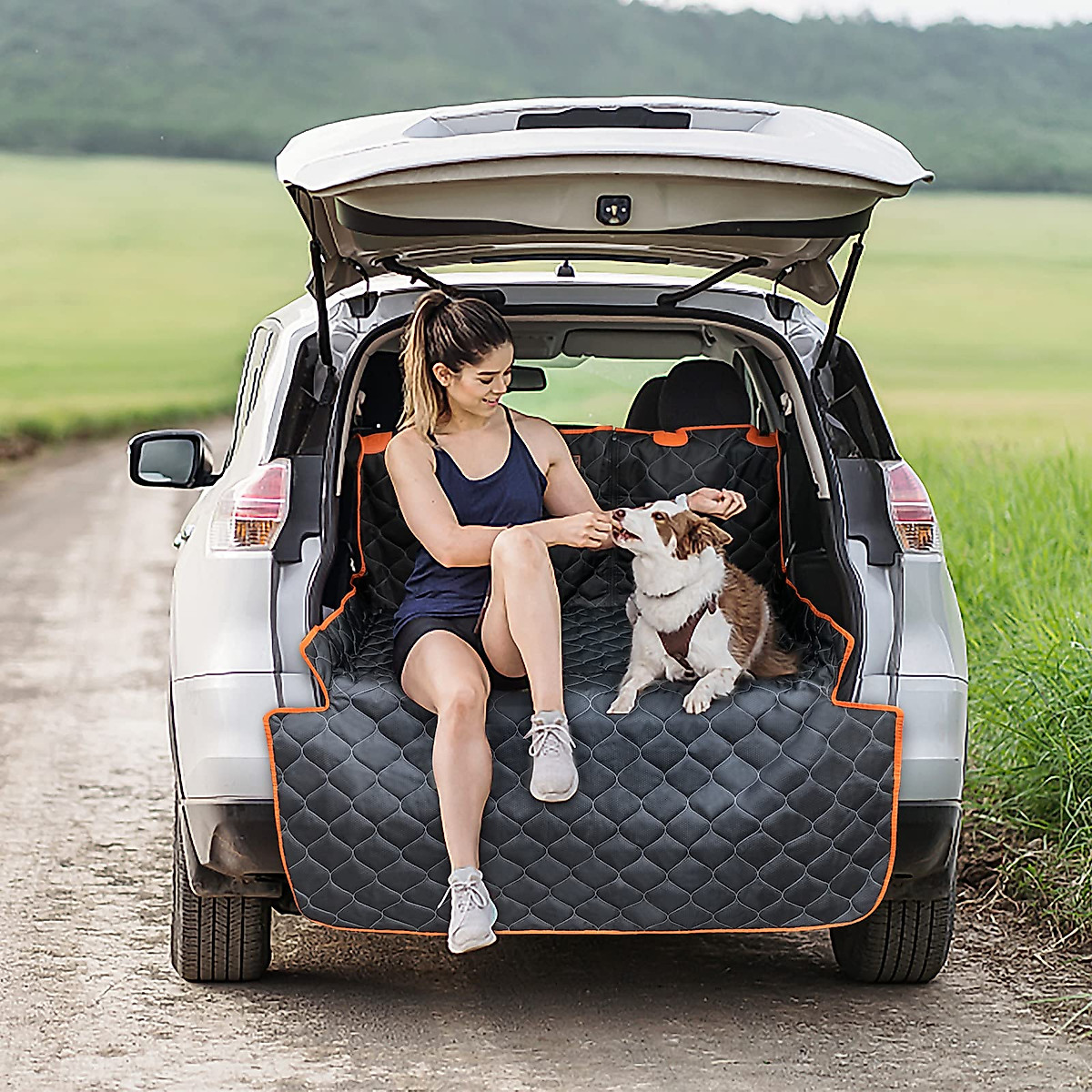 Trunk Cargo Liner for Dogs - Waterproof, Non-Slip Pet Car SUV Seat Cover with Bumper Flap Protector Washable Dog Accessories for SUV Trunk Sedans Vans, Universal Fit (90" L x 55" W)