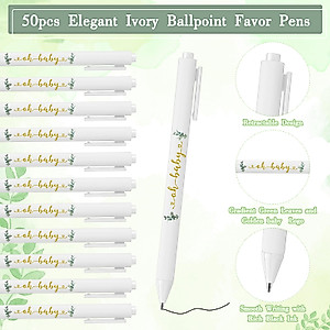 Tenceur 50 Set Baby Shower Pens Greenery Baby Shower Favor for Guest Sage Ballpoint Pens with Woodland Thank You Cards Gender Reveal Party Favor for Girl Boy Baby Shower Party Souvenirs Prizes