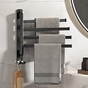 Towel Bar, Upgraded Swivel Towel Rack Aviation Aluminium Four in ONE Towel Racks for Bathroom Space Saving Swing Out 180° Rotation Towel Hanger Holder Wall Mount White (2 Arms)