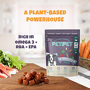 Petipet Omega 3 for Dogs - Skin, Coat, Brain and Heart Health Supplement - for Dry, Itchy, or Flaky Skin - Allergies and Itch Relief Chews - DHA and EPA Omega 3 Fatty Acids from Marine Algae