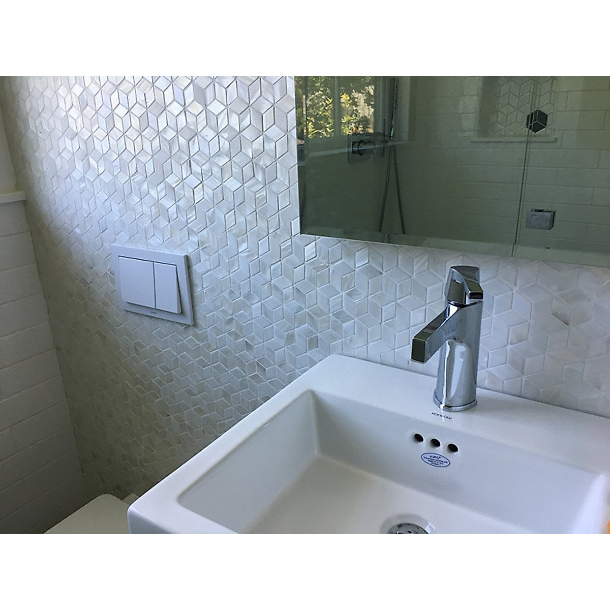 AFSJ White Rhombus Mother of Pearl Mosaic Tile for Bathroom/Kitchen/Spa Backsplash (6 Sheets)