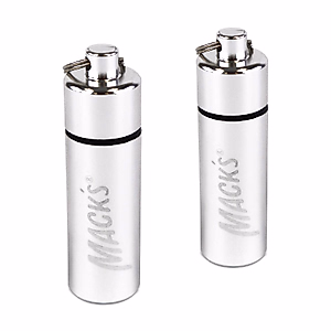 Mack's Keychain Carrying Case, Aluminum, Waterproof Ear Plugs Holder – 2 Pack (Silver)