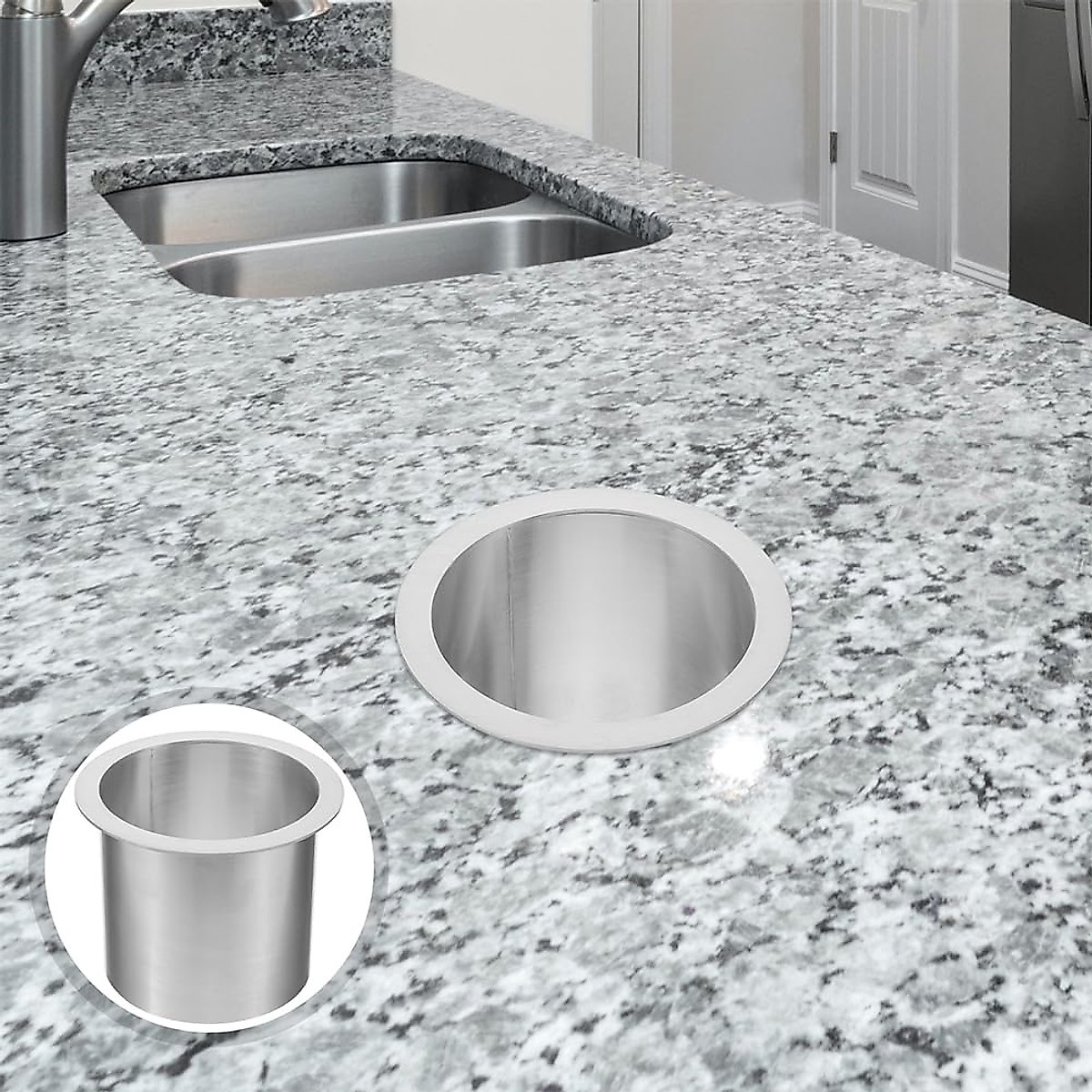 ABOOFAN Drop-in Trash Chute Stainless Steel Round Countertop Trash and Waste Chute Built-in Trash Can Waste Bucket Bottomless Embedded Trash Bin for Home Restaurant