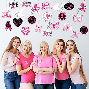 60PCS Breast Cancer Awareness Party Swirls Decorations Pink Ribbon Hanging Swirls Hope Strength Courage Faith Black and Pink Ceiling Hanging Decor Supplies for Breast Cancer Charity Theme Party Favors