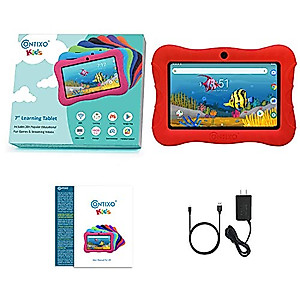 Contixo 7 Inch Kids Learning Tablet - Parental Control 32GB Android 11, for at Home School Children Infant Toddlers - Pre-Loaded Disney E-Books Apps, Child-Proof Case, Great Gift for Children (Red)