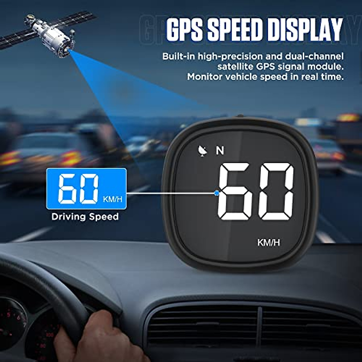 RALBIL Digital GPS Speedometer MPH - Multifunction Car HUD Head Up Display with Fatigue Driving Alarm, Overspeed Alarm and Speed Unit Switching KM/H or MPH for All Vehicle