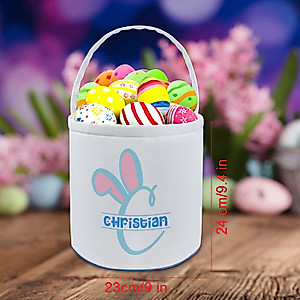 Personalized Easter Baskets for Girls Boys Kids with Name Custom Buny Easter Basket Customized Easter Egg Tote Bags Buckets - Blue