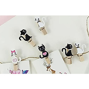10Pcs Cute Cat Paper Clips! Cat Animal Shaped Wooden Memo Clips Bookmark with Hemp Rope! Fun Office Supplies Gifts for Women Men Teachers! (Cat)