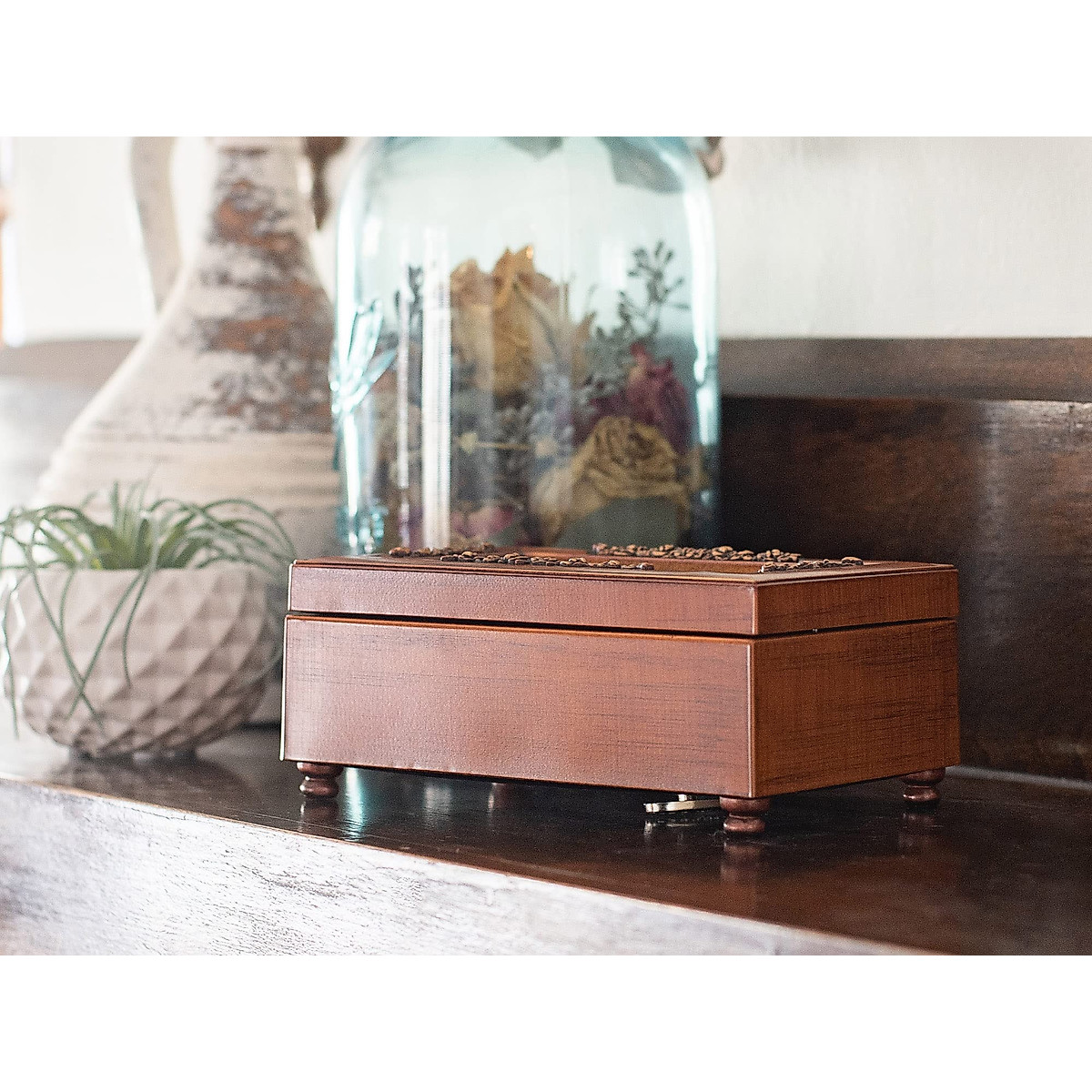 Cottage Garden True Friend Reaches Hand Touches Woodgrain Embossed Rose Petite Music Box Plays That's What Friends are for