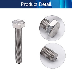 Juvielich M10x60mm Hex Head Screw Bolts 304 Stainless Steel Fully Threaded Hex Tap Bolts Silver Tone 10PCS