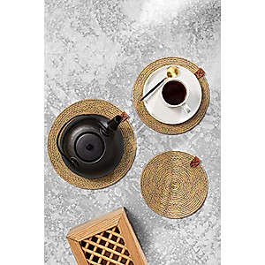 Round Natural Jute Rope Set of 3 Trivet Mats Pot Holder Hot Pads Plate Holder Coasters (Greenish Thread)