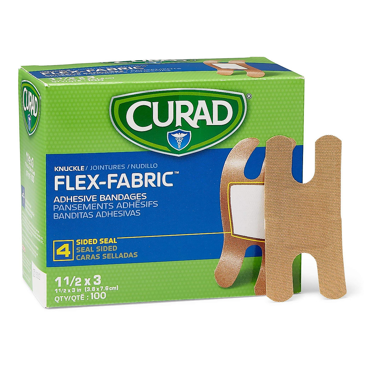 Curad Fabric Adhesive Knuckle Bandages, Finger Bandages for Knuckles (Pack of 100), Natural