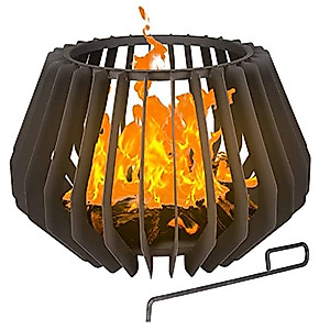 JAHH 24inch Metal Outdoor Fire Pit Bonfire Wood Burning Patio for Garden, Backyard, Poolside with Fireplace Poker