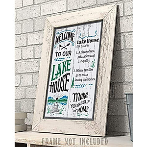 Welcome To Our Lake House Definition - Great Lake House Decor, Lake Life Art Print, Lake Decorations for Summer Home, Cabin Decoration Gift, 11x14 Unframed Typography Wood Style Art Print Poster