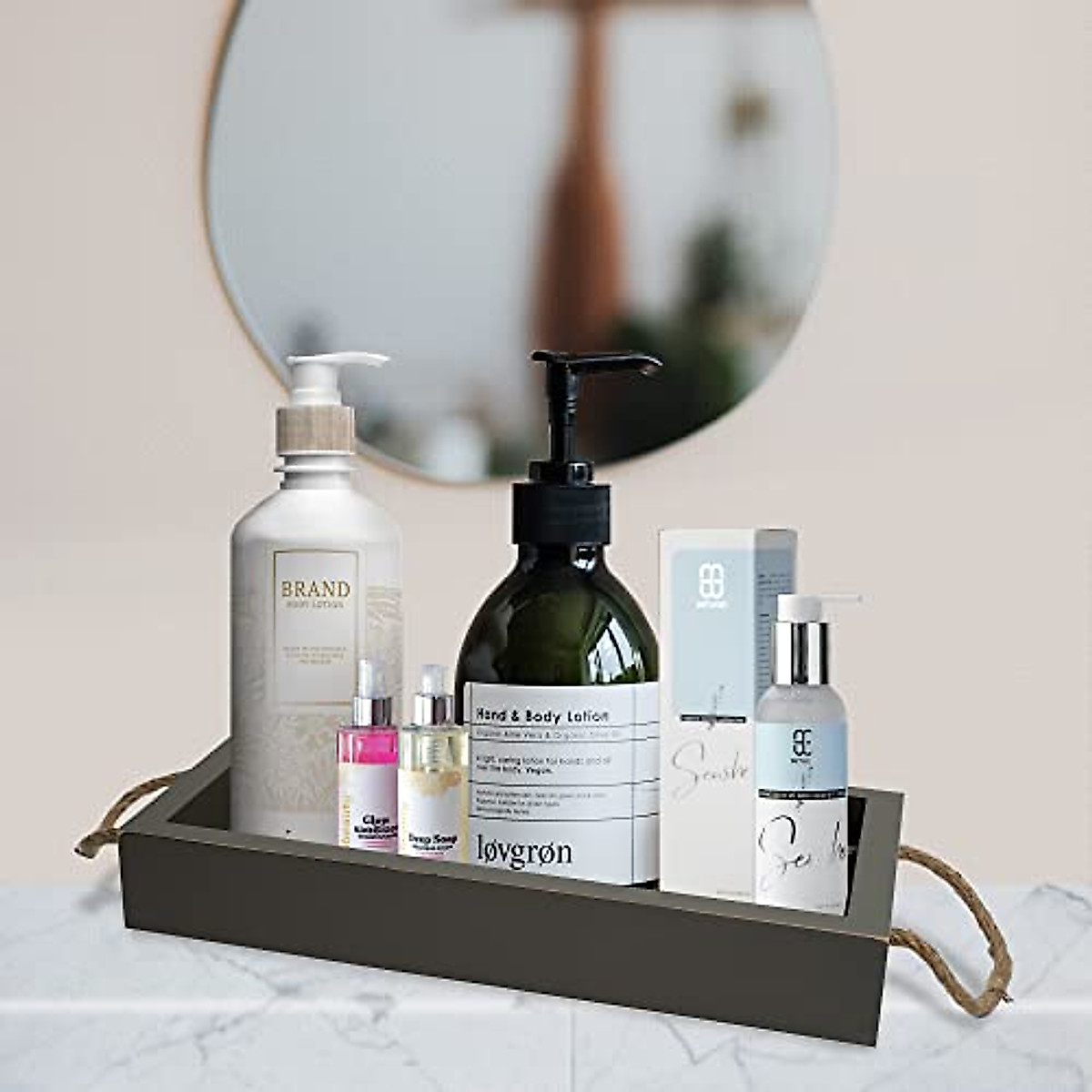 YELLOW LOTUS Toilet Tank Tray - Tray for Bathroom Countertop Organizer, Decorative Toilet Tank Topper Tray, Over The Tank Toilet Paper Holder, Grey Toiler Paper Basket for Back of Toilet, 14 inch