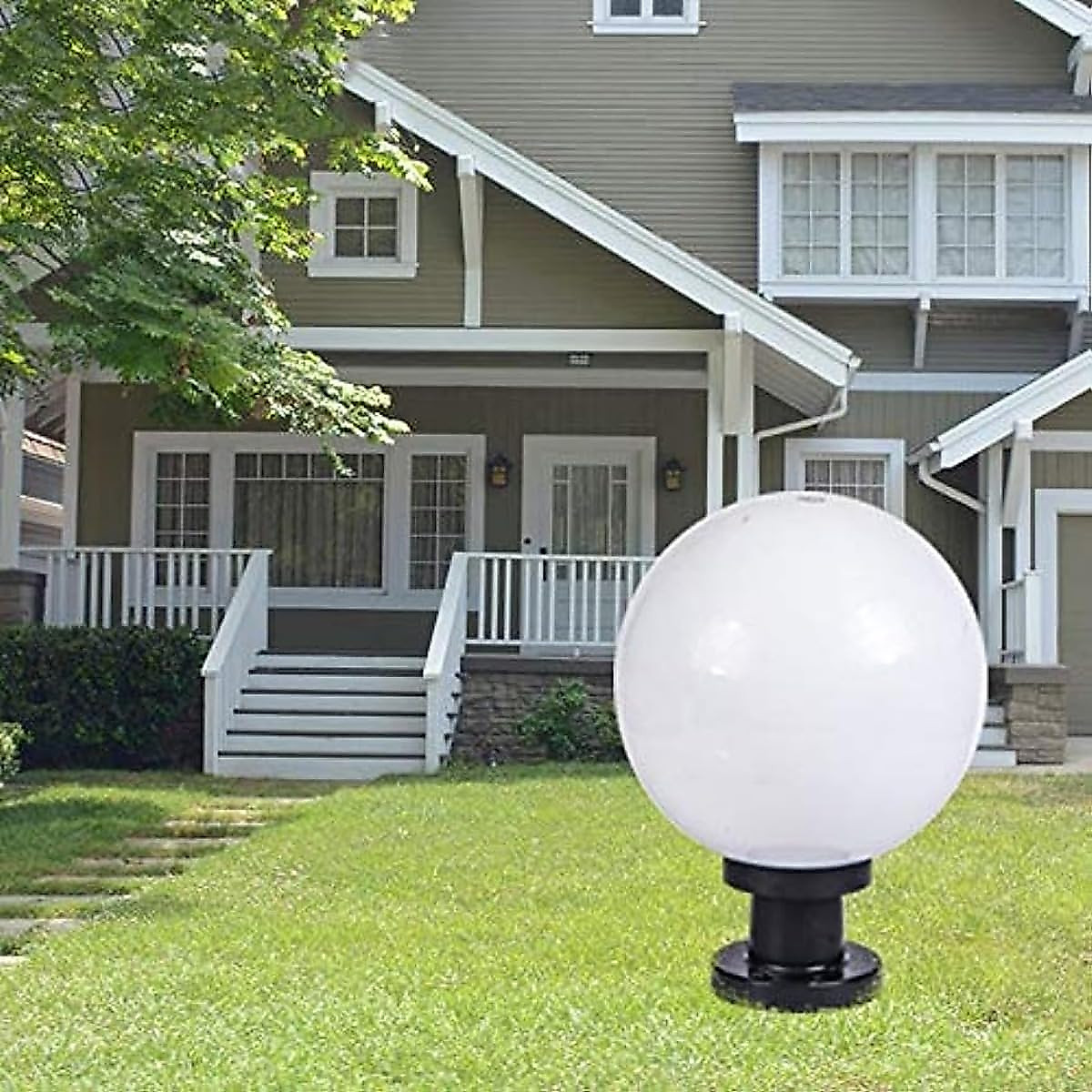 SHREALMS Outdoor Post Lights Waterproof Rainproof Modern Exterior Column Lantern Pillar Light, Black Cast Aluminum Kit White Globe Acrylic Shade - Courtyard Landscape Lighting Fixture