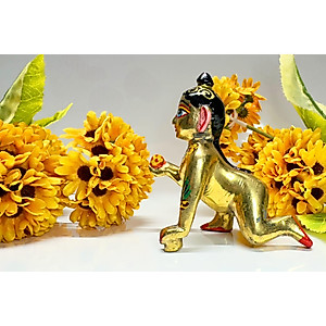 4OUR FAITH – Golden Painted Brass - (4") 10 cms - Laddoo Gopal Baby Krishna | Thakurji | Laddu Gopal Ji Murti Idol Statue Sculpture for Car/Office/Home/Gifting Use – Pack of 1 (Size 5)