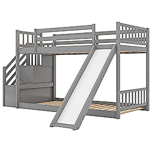 Merax Twin Over Twin Bunk Bed with Slide and for Storage Staircase for Teens, Boys or Girls, No Box Sping Needed