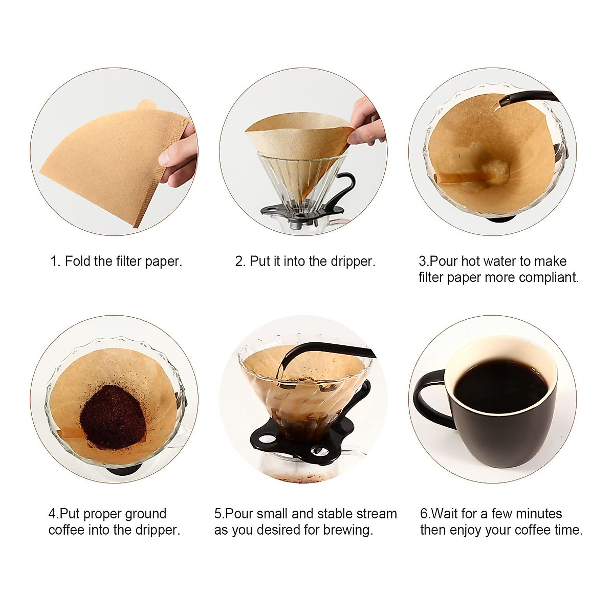 V60 Filter 02, Cone Coffee Filters #2, Size 02 Pour Over Filters Compatible with V60 Dripper and Coffee Maker, 1-4 Cups, 100 Count, Natural Unbleached