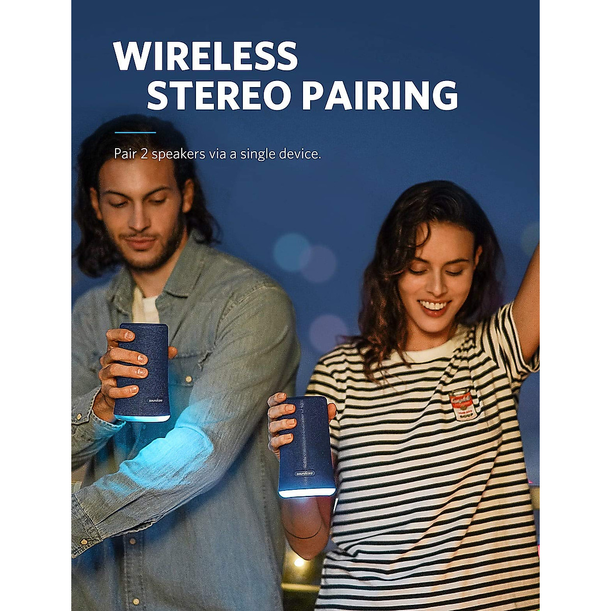 Bluetooth Speaker, Soundcore Flare Wireless Speaker by Anker, Portable Party Speaker with 360° Sound, Enhanced Bass, Ambient LED Light, IP67 Dustproof & Waterproof, and 12H Battery Life—Blue (Renewed)