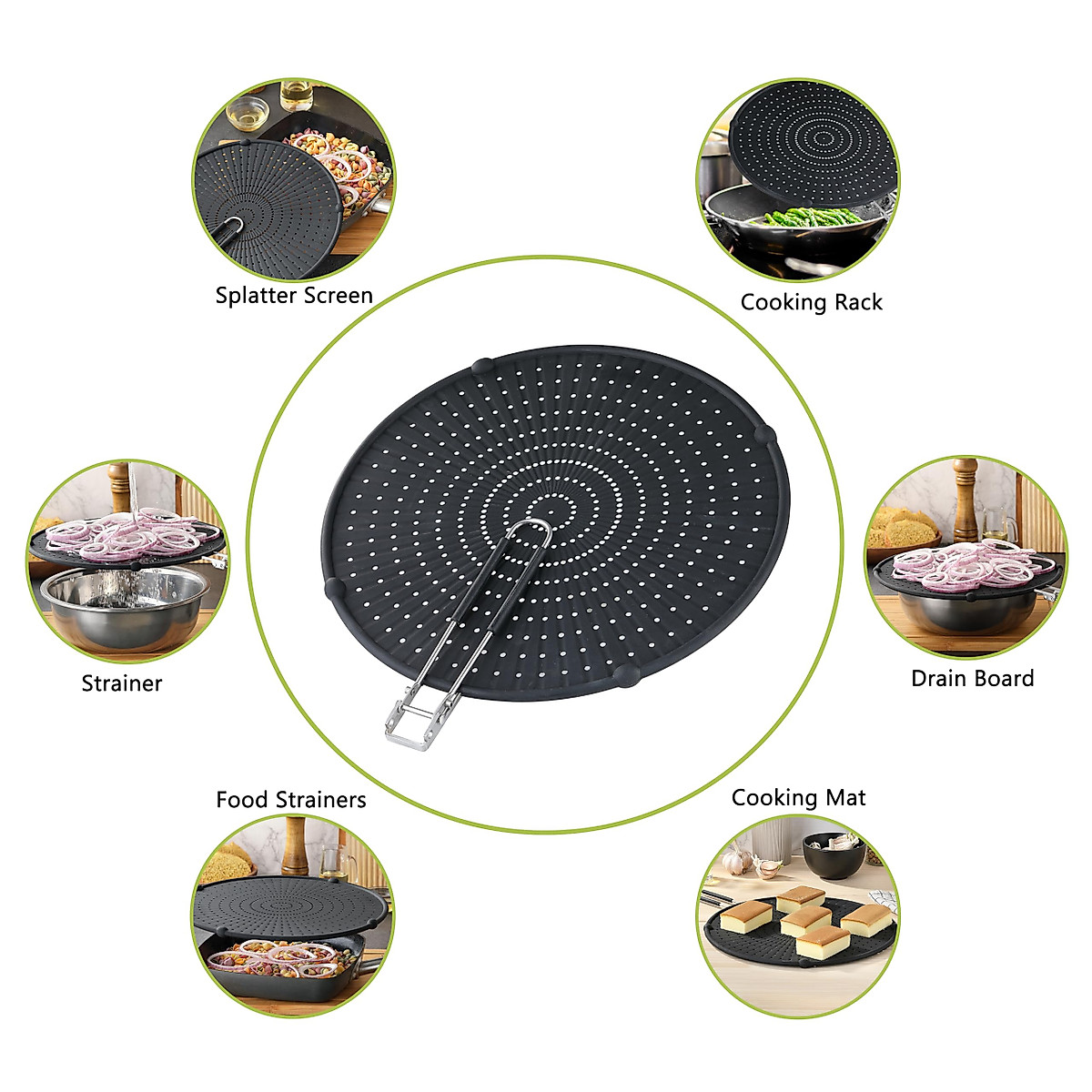 Splatter Guards for Frying, 13 Inch Silicone Grease Splatter Guard, Splatter Screen for Frying Pan with Latest Folding Handle, Cover Oil Splash When Cooking Fried Chicken or Popcorn