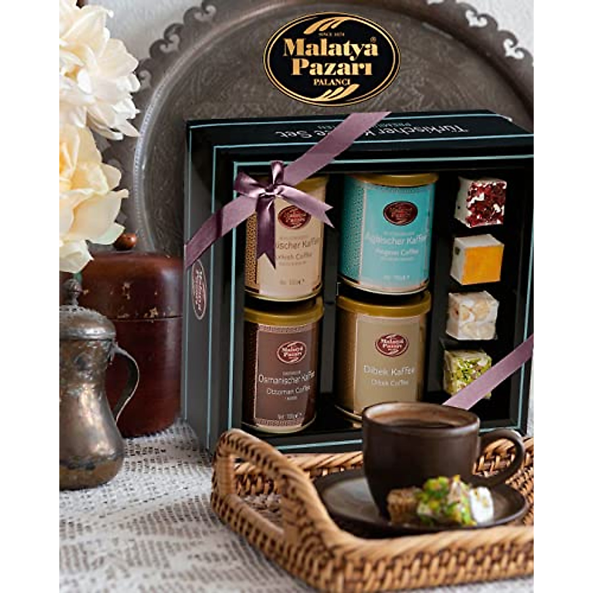 Palanci | Turkish coffee set of 4 | Premium mocha | 400 gr. | Gift set with nougat | ground coffee | 4 varieties Türk kahvesi, Dibek kahvesi, Ege and Osmanli kahvesi | mocha coffee | like espresso