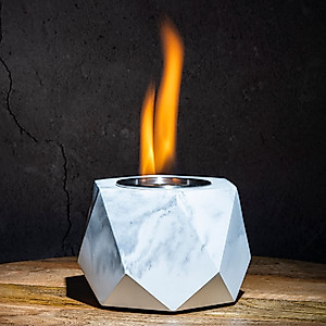 Hexagonal Concrete Tabletop Fire Pit - Indoor/Outdoor Smokeless Fire Pit with 2 Stainless Steel Chambers Burns Rubbing Alcohol, Bio Ethanol Fuels - Table Top Fire Pit Bowl/Mini Tabletop Fireplace