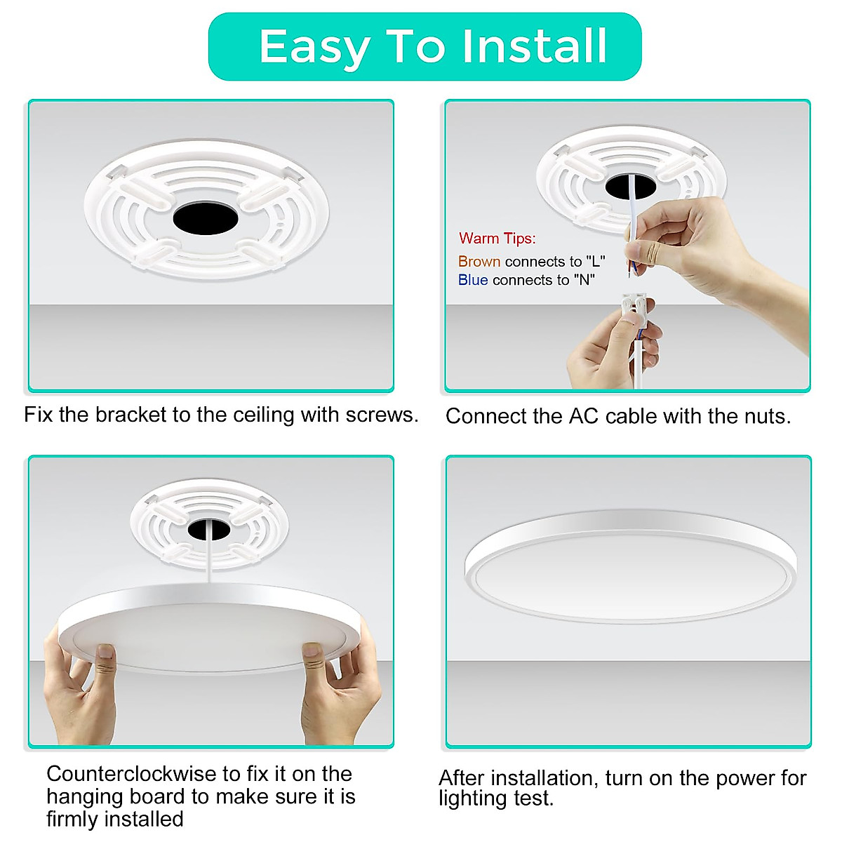 12 Inch 24W LED Flush Mount Ceiling Light Fixture, 5000K Daylight White, 3200LM, Flat Modern Round Light Fixtures, 240W Equivalent White Ceiling Lamp for Kitchens, Stairwells, Bedrooms.etc. 2Pack