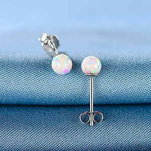 GEMSME 925 Sterling Silver Fire Opal Ball Stud Earrings 6mm White Gold Hypoallergenic Jewelry