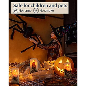 SHYMERY Halloween Decorations Indoor,Halloween Candles with Remote Timer,Skull,Spider Web,Crow Decor Raven Decals,Battery Operated Canldes for Table Witchy Bathroom Kitchen Spooky Home Decoration