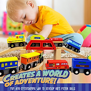 Wooden Train Cars - 12 Pack - A Kids Favorite Toy Train Set