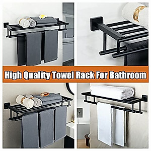Alise Towel Rack for Bathroom and Lavatory,Wall Mount Tower Holder Towel Hanger with Double Towel Bars,SUS 304 Stainless Steel Tower Shelf,GZ8000-B(Matte Black,24-Inch)