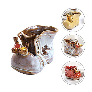Ceramic Boot Planter Plant Pot Vase Planter with Bird Figurines Bonsai Pot Flower Pot Succulent Planter Multi Pot(Color Random)