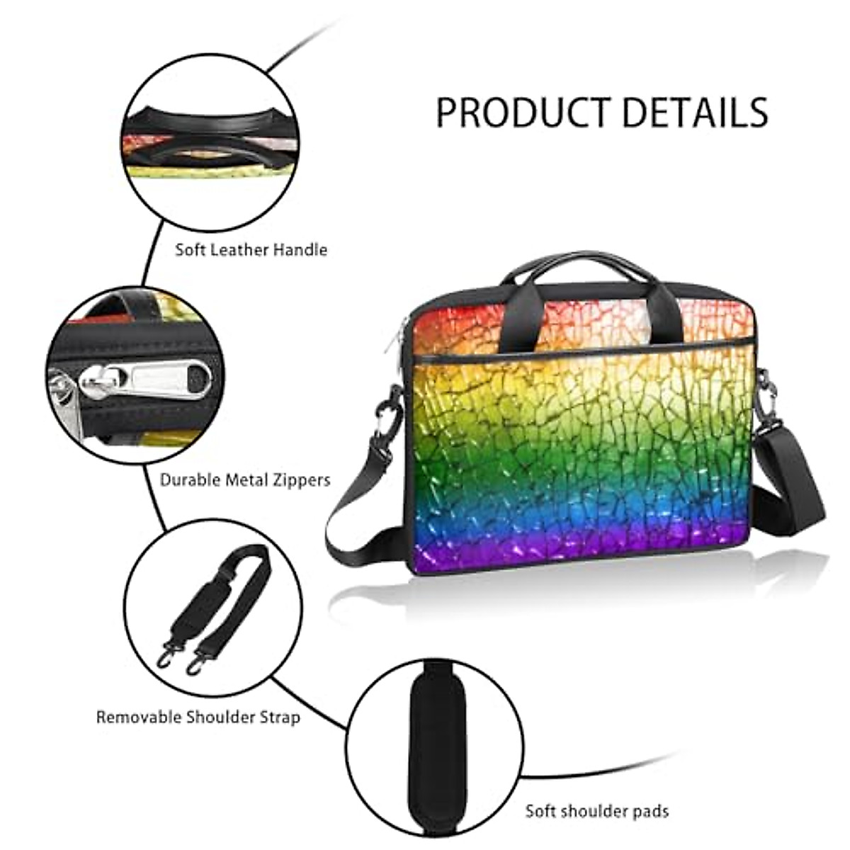 Rainbow Crack Laptop Computer Bag Waterproof Shoulder Messenger Bag 13-15 inch Durable Laptop Tote Bag with Shoulder Strap Handle Lightweight Crossbody Briefcase