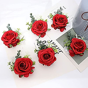 Set of 6 Rose Corsage Wristlet Artificial Flowers Wrist Corsage Bride Bridesmaid Hand Flowers for Wedding Shower Party Prom Decorations