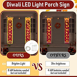 Diwali Door Hanging Banner Lighted Decorations Festival of Light Porch Sign with LED Light Deepavali Celebration Banner Party Indoor Outdoor Wall Decor